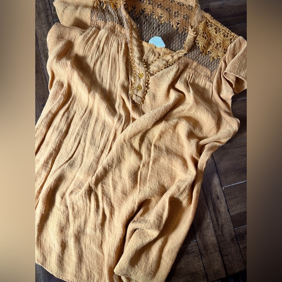 Perch | Tops | Goldmustard Flowy Tissue Top With Crochet Shoulders ...